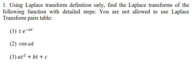 Solved Using Laplace transform definition only, find the | Chegg.com