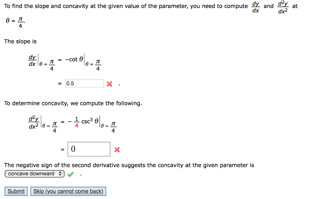 Solved To find the slope and concavity at the given value of | Chegg.com