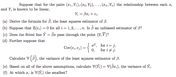 Suppose that for the pairs (x1, Y1), x2, Y2),... ,(xn | Chegg.com