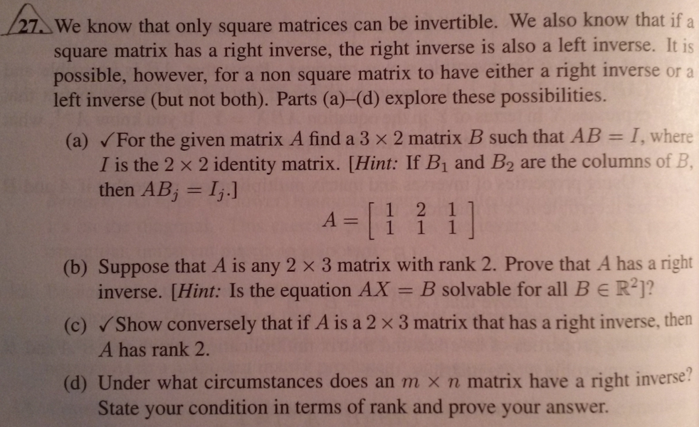 Solved We know that only square matrices can be invertible. | Chegg.com