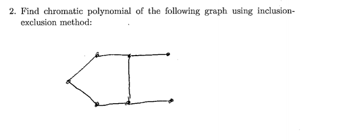 Solved 2. Find chromatic polynomial of the following graph | Chegg.com