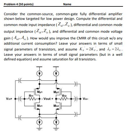 Problem 4 (50 points) Name Consider the | Chegg.com