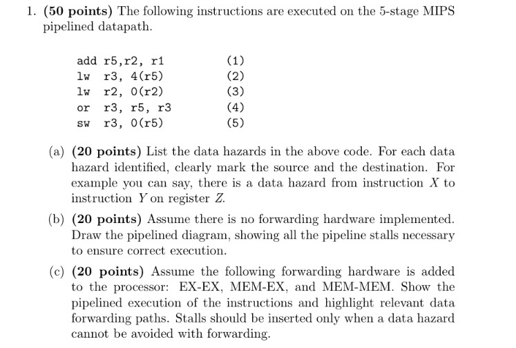 Solved 1. (50 points) The following instructions are | Chegg.com