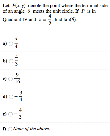 Solved Let P(x, y) denote the point where the terminal side | Chegg.com