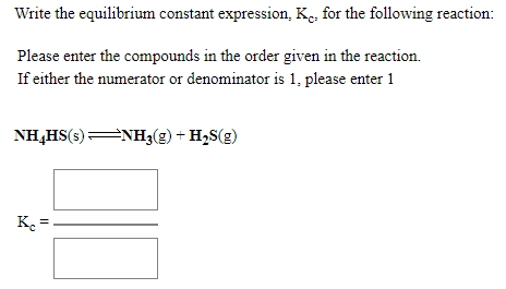 Solved Write the equilibrium constant expression, Kc, for | Chegg.com