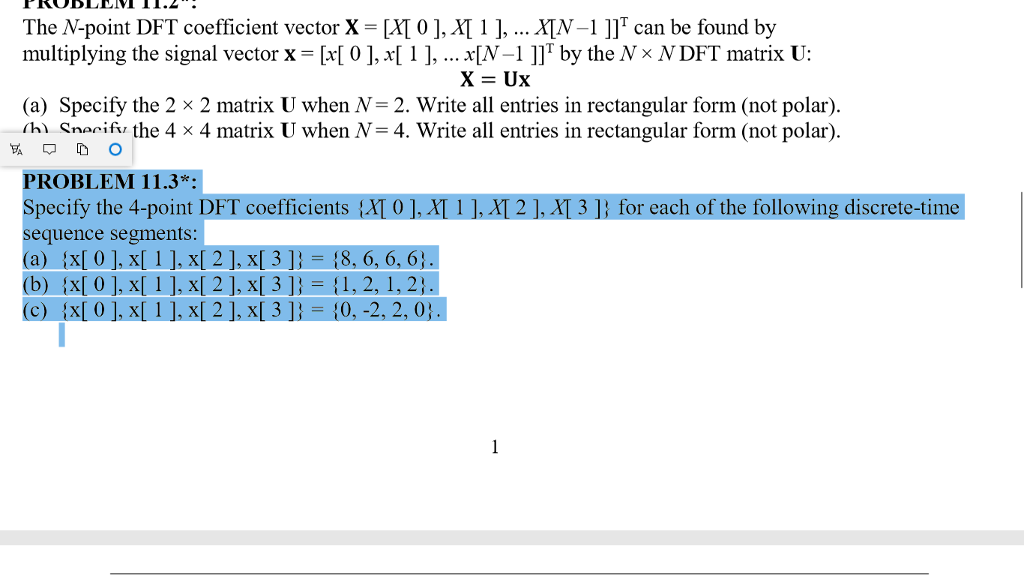 Solved The N-point DFT coefficient vector X [지 0 ], XT 1 ], | Chegg.com