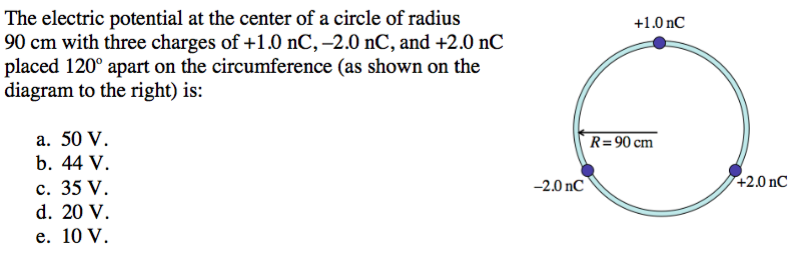 Solved The electric potential at the center of a circle of | Chegg.com