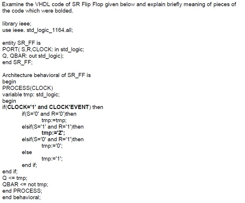Solved Examine the VHDL code of SR Flip Flop given below and | Chegg.com