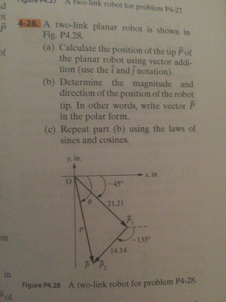 Solved A two-link planar robot is shown in Fig. P4.28. | Chegg.com