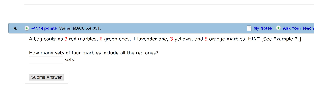 Solved A bag contains 3 red marbles, 6 green ones, 1 | Chegg.com