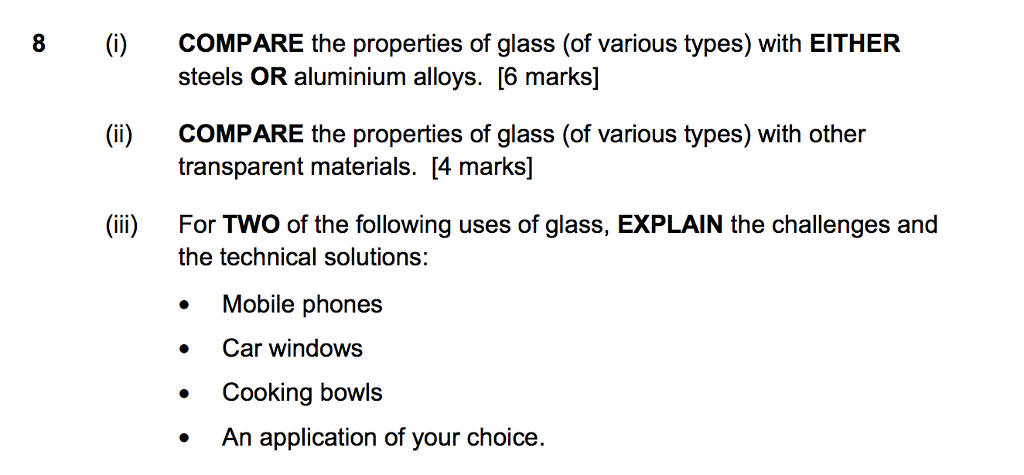 Solved (i) COMPARE the properties of glass (of various | Chegg.com