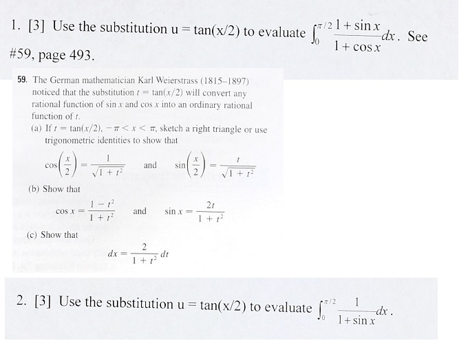 Solved Use the substitution u = tan(x/2) to evaluate 1 + | Chegg.com