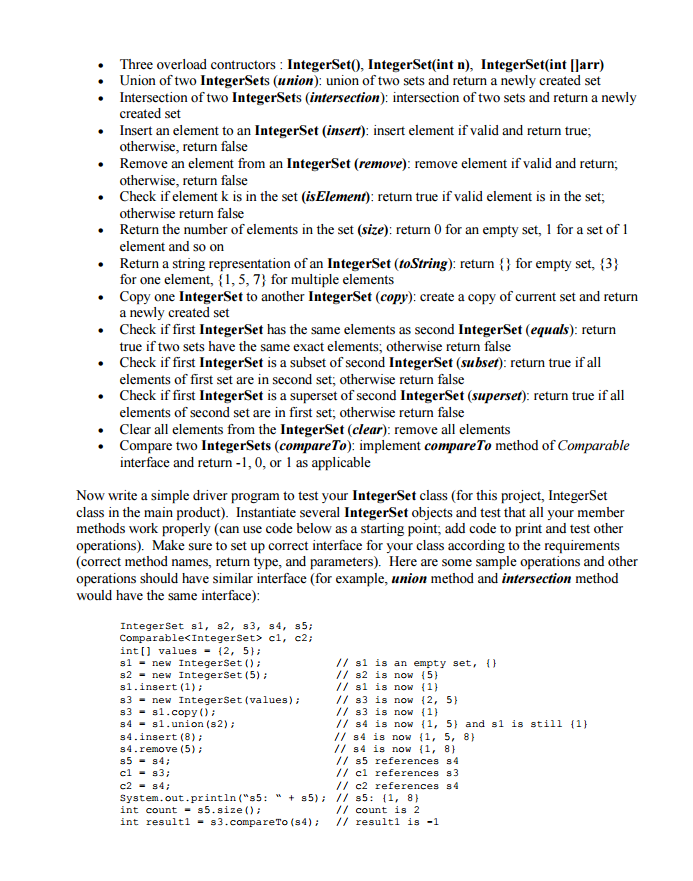 Solved CSCI 145 -- Project 3 (IntegerSet Class) Due Tuesday, | Chegg.com
