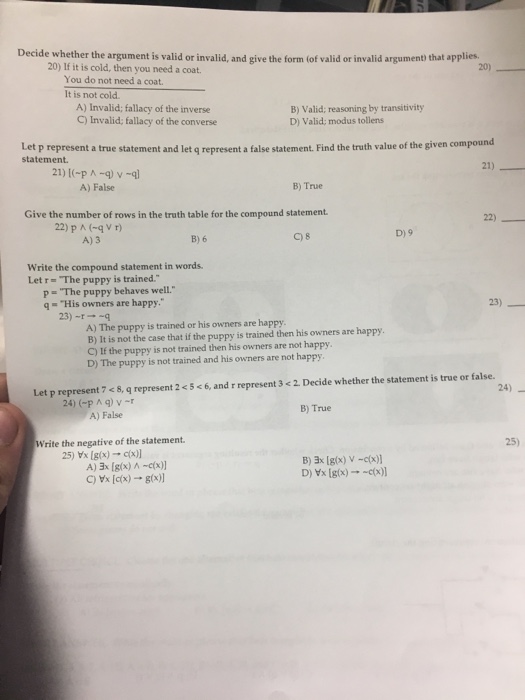 Solved Decide whether the argument is valid or invalid, and | Chegg.com