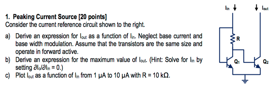 Solved Consider the current reference circuit shown to the | Chegg.com