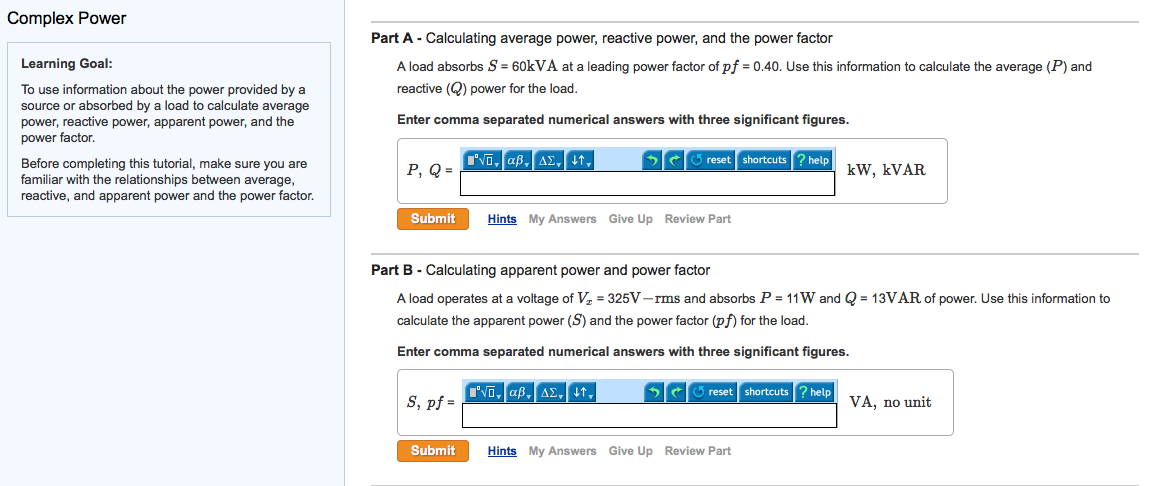 Solved Learning Goal: To use information about the power | Chegg.com