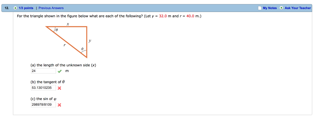 Solved 12. 113 points I Previous Answers For the triangle | Chegg.com