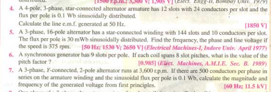 Solved 4. A 4-pole, 3-phase, star-connected alternator | Chegg.com