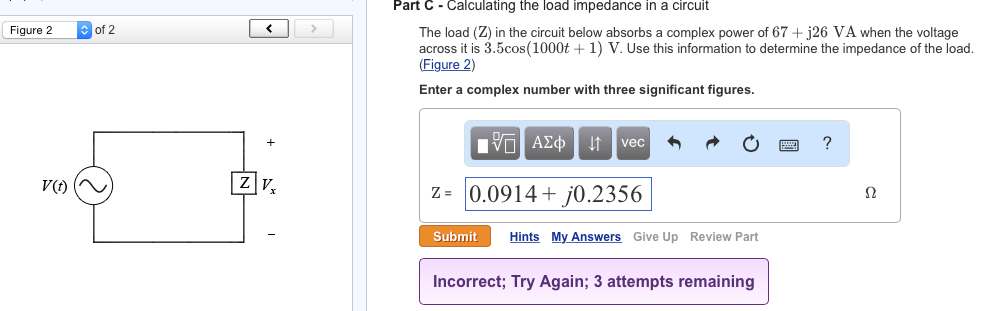Solved Part C - Calculating the load impedance in a circuit | Chegg.com