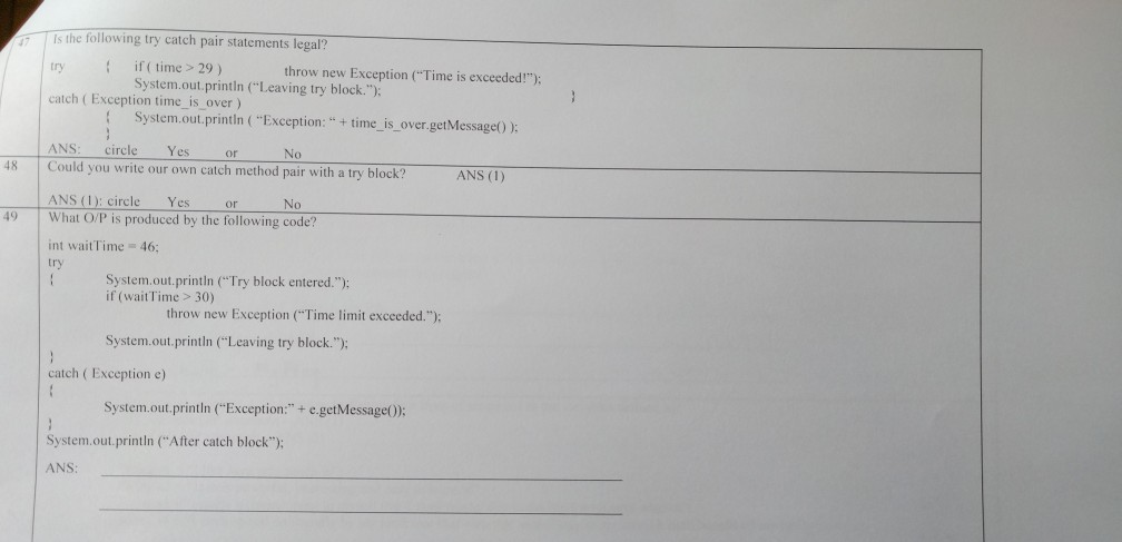 Solved is the following try catch pair statements legal? | Chegg.com