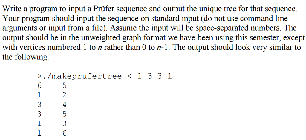 Solved Write A Program To Input A Prufer Sequence And Output 2763
