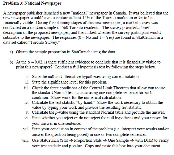 Problem 3: National Newspaper A newspaper publisher | Chegg.com