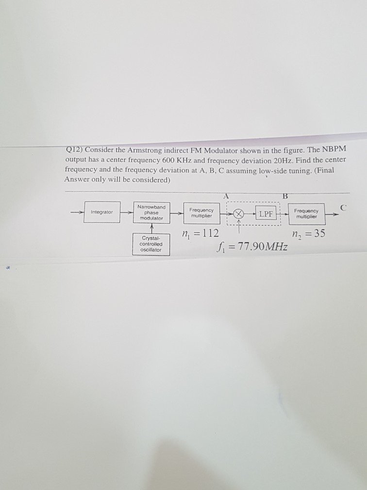 Solved Q12) Consider the Armstrong indirect FM Modulator | Chegg.com