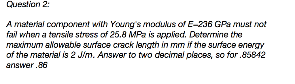 Solved Question 2: A material component with Young's modulus | Chegg.com