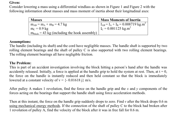 Solved Given: Consider lowering a mass using a differential | Chegg.com