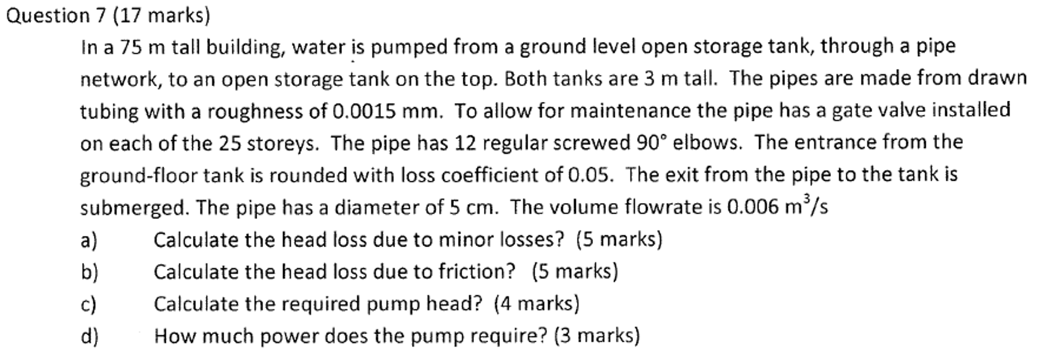 Solved In a 75 m tall building, water is pumped from a | Chegg.com