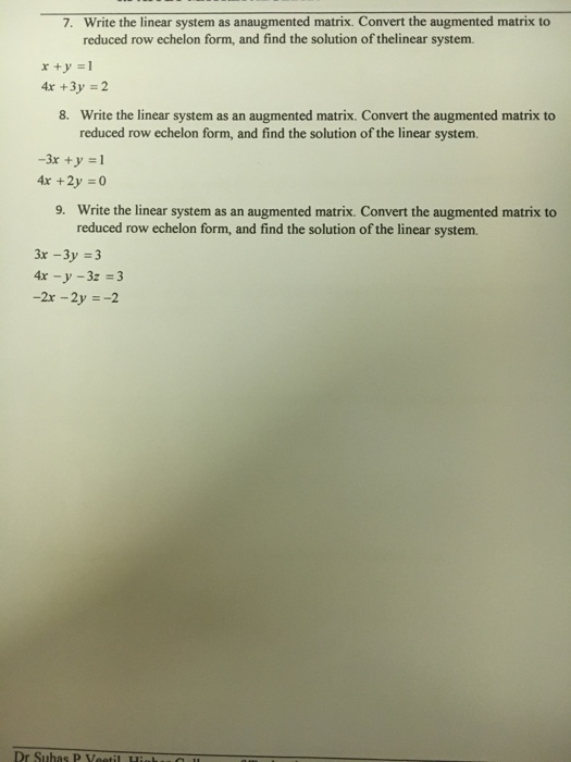 Solved Write the linear system as an augmented matrix. | Chegg.com