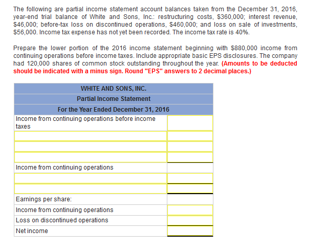 Solved The following are partial income statement account | Chegg.com