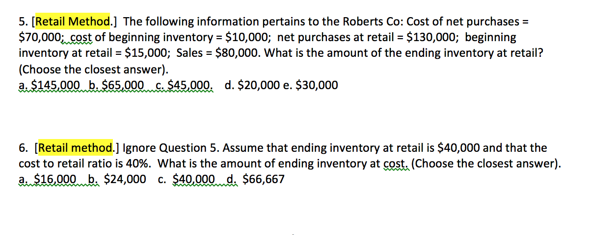 Solved 5. [Retail Method.] The following information | Chegg.com