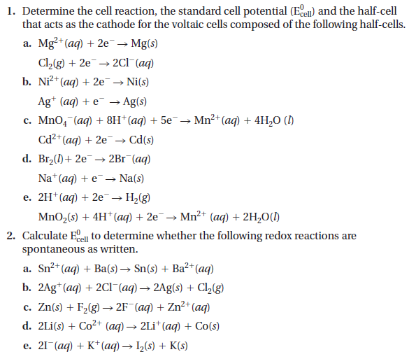 Solved Determine the cell reaction, the standard cell | Chegg.com