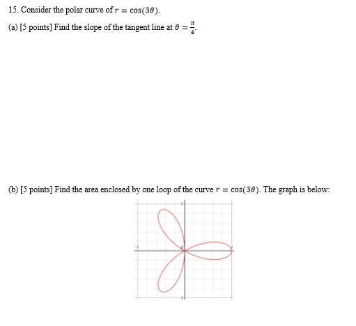Solved Consider the polar curve of r = cos(3 theta). (a) | Chegg.com