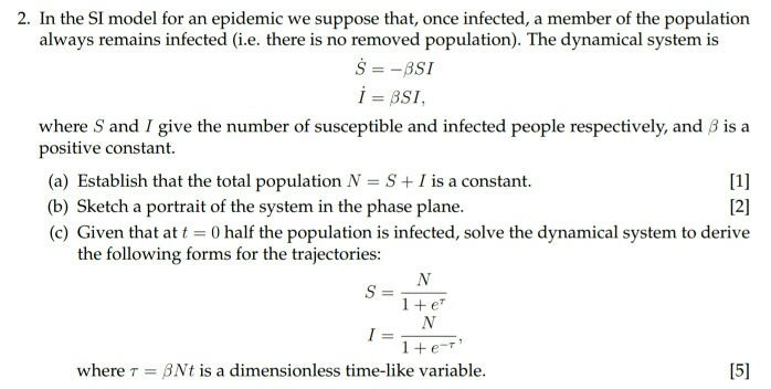 Solved 2. In the SI model for an epidemic we suppose that, | Chegg.com