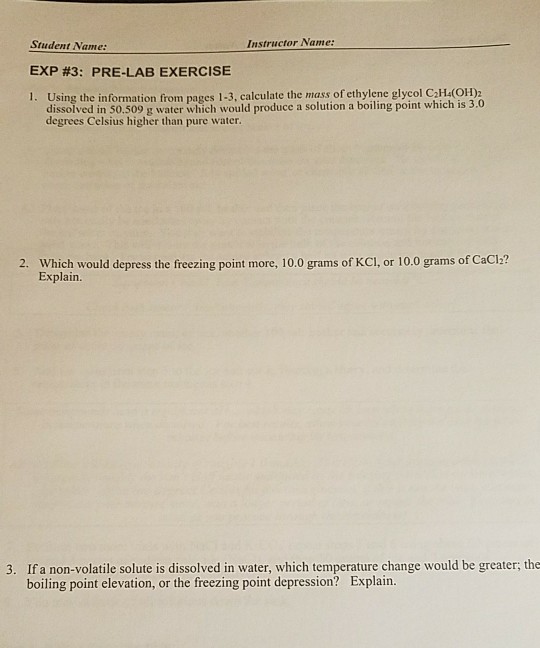 Solved Student Name: EXP #3: PRE-LAB EXERCISE 1. Using | Chegg.com
