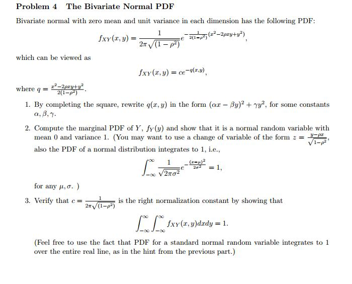Solved Problem 4 The Bivariate Normal Pdf Bivariate Normal