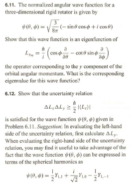 Solved 6.11. The normalized angular wave function for a | Chegg.com
