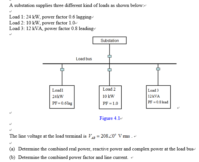 Solved A substation supplies three different kind of loads | Chegg.com