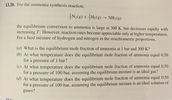 Solved For the ammonia synthesis reaction. 1/2 N_2(g) + 3/2 | Chegg.com