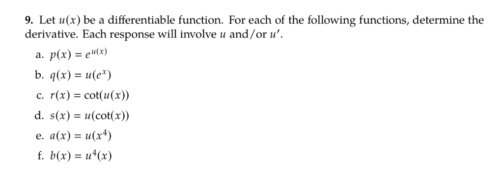 Solved 9. Let u(x) be a differentiable function. For each of | Chegg.com