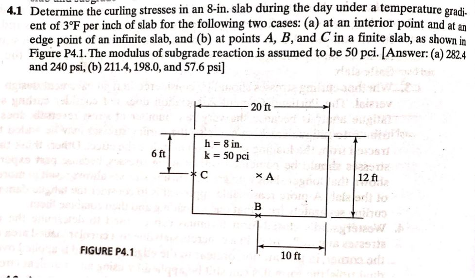 Solved 4.1 Determine the curling stresses in an 8-in. slab | Chegg.com