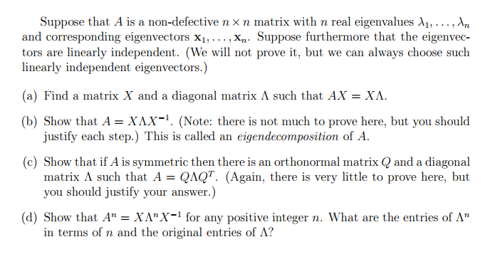 Solved Suppose that A is a non-defective n × n matrix with n | Chegg.com
