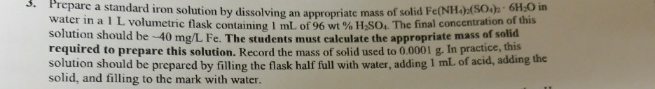 Solved 3. Prepare a standard iron solution by dissolving an | Chegg.com