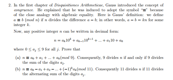 Solved 2. In the first chapter of Disquisitiones | Chegg.com