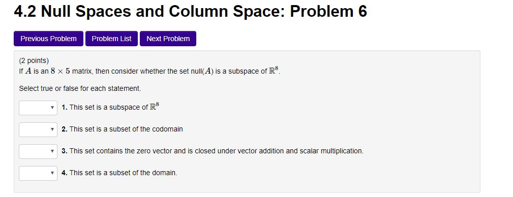 Solved 4.2 Null Spaces and Column Space: Problem 6 Previous | Chegg.com