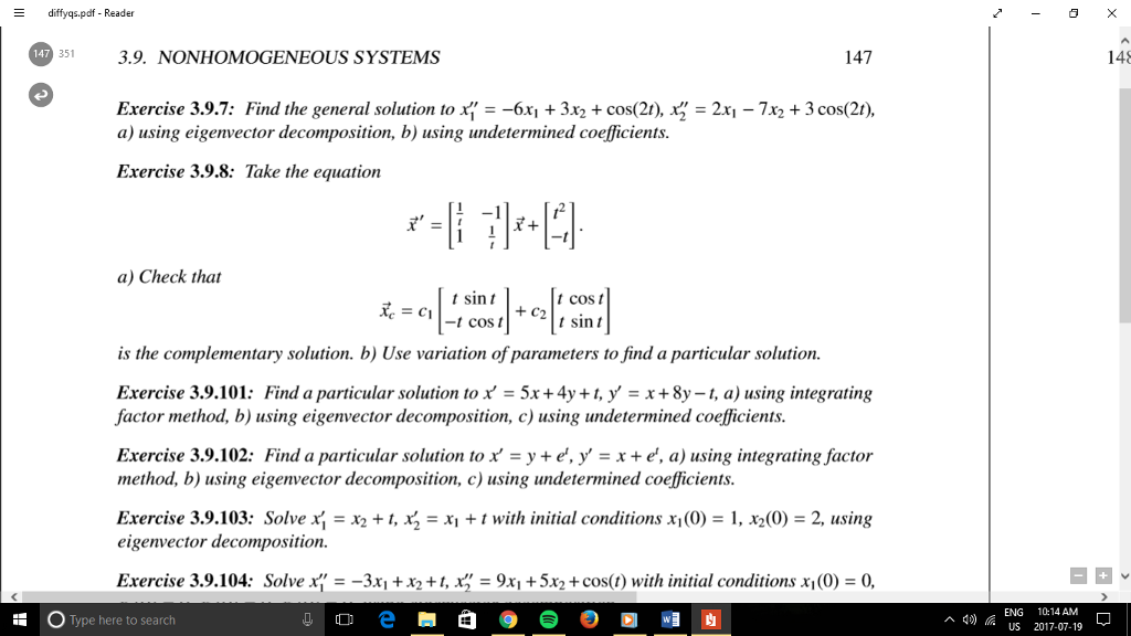 Solved diffyqs.pdf - Reader 4351 3513.9. NONHOMOGENEOUS | Chegg.com