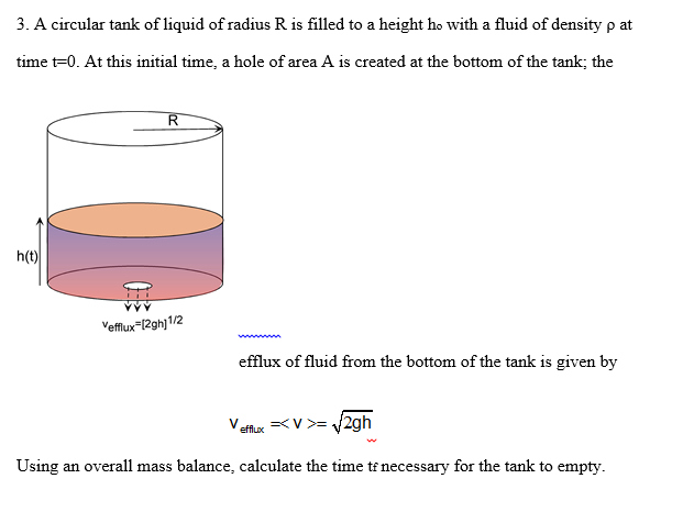 Solved 3. A circular tank of liquid of radius R is filled to | Chegg.com