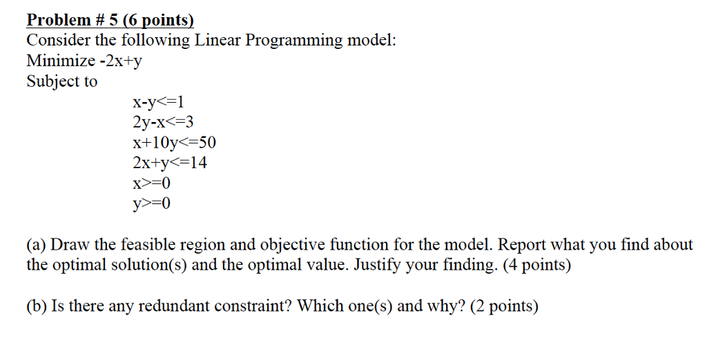 Solved Problem # 5 (6 points) Consider the following Linear | Chegg.com